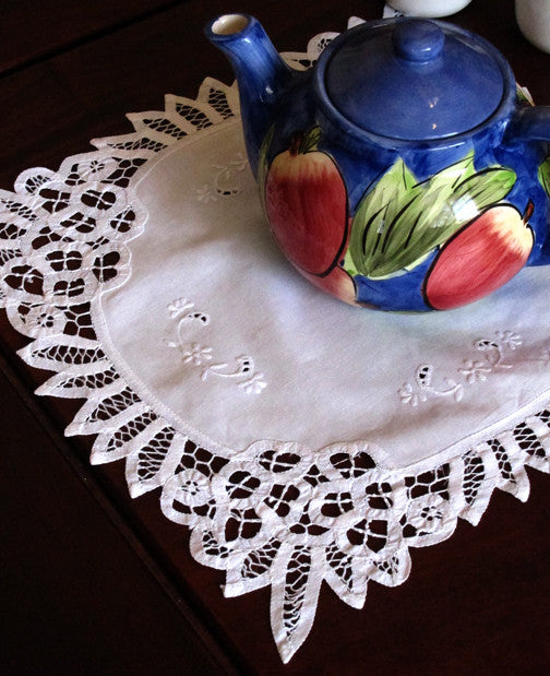 Battenburg Square Trim Doilies White 14" Inch — Accent Linens